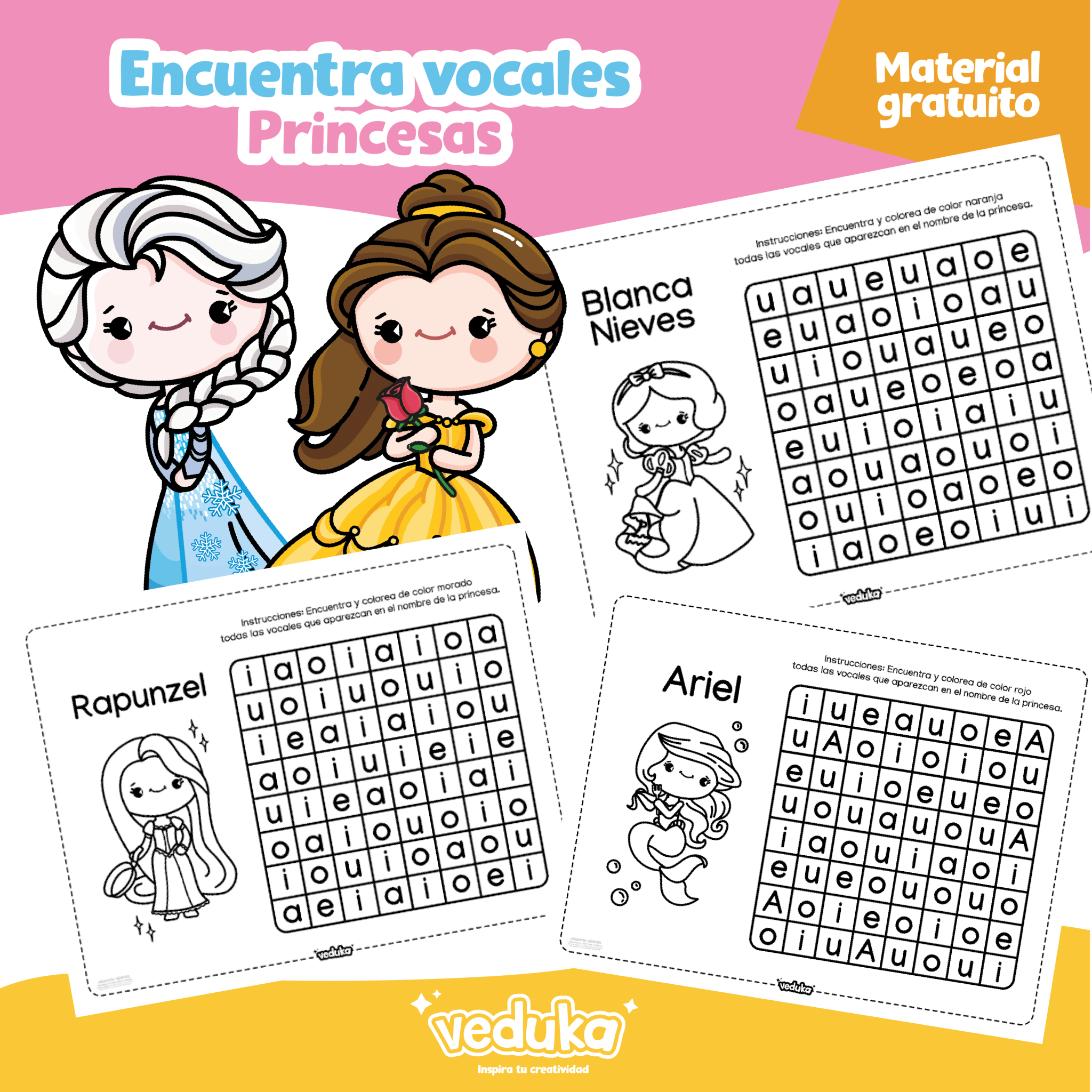 Encuentra vocales Princesas – Veduka Arte Didáctico