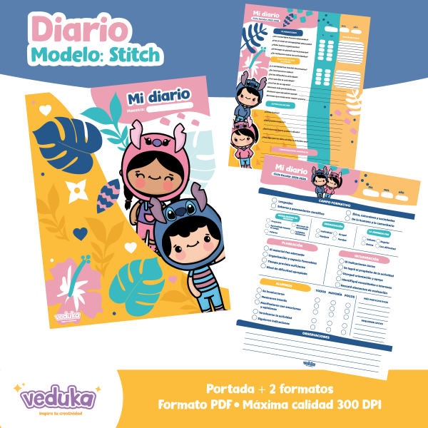 Diario modelo Stitch – Veduka Arte Didáctico