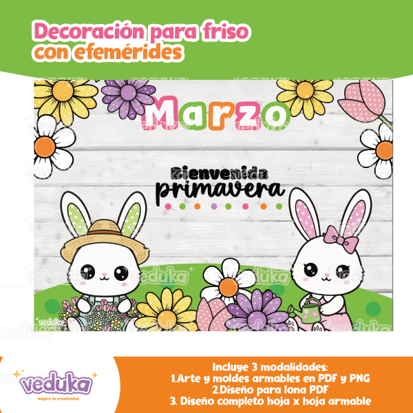 Periódico mural/ friso con efemérides mes de marzo modelo: Conejitos ...